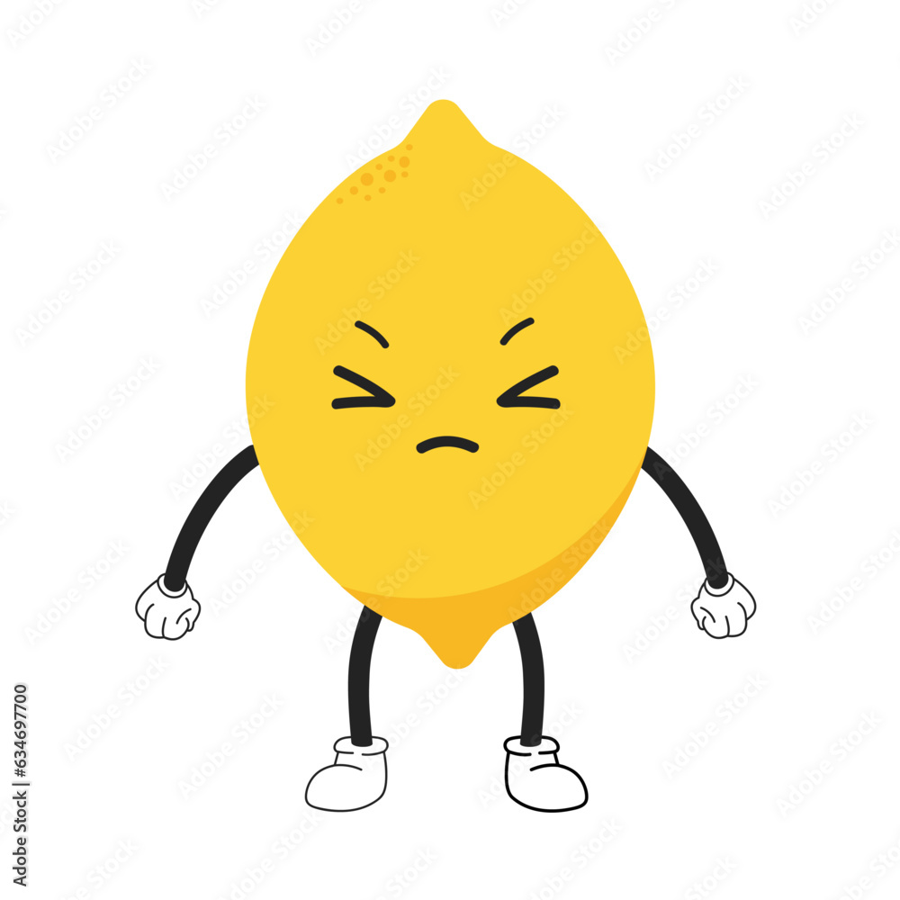 Lemon emoticon with kawaii eyes, legs and hands is nettled. Emoji angry ...