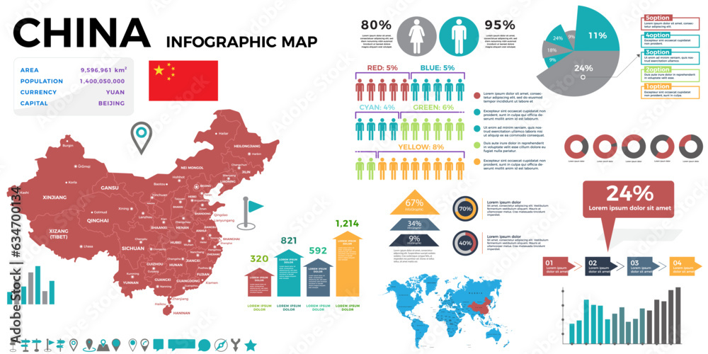 China Map and Infographics elements - Business template in flat style ...
