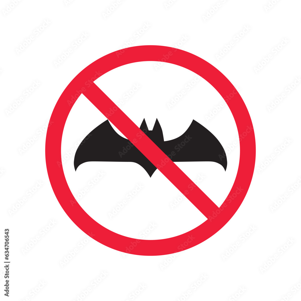 Forbidden bat vector icon. Warning, caution, attention, restriction ...