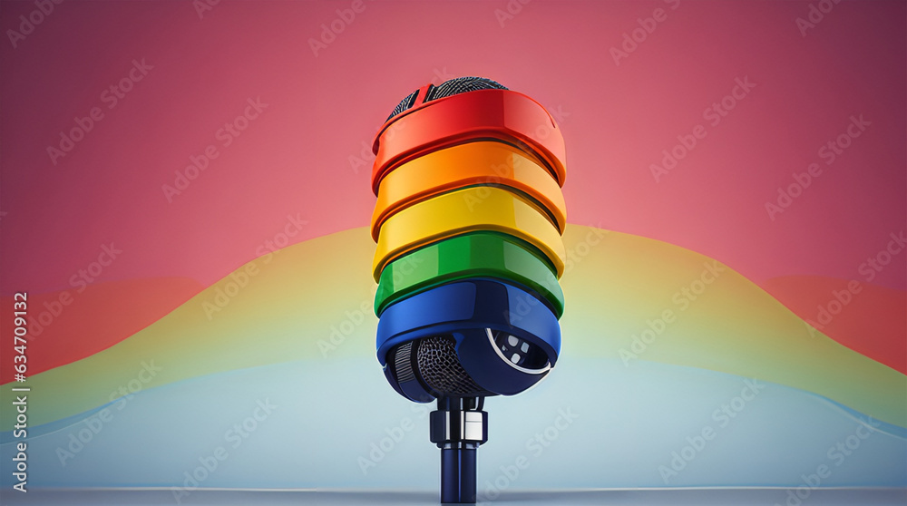 Megaphone and microphone colored with rainbow. LGBTQ concept, gender ...