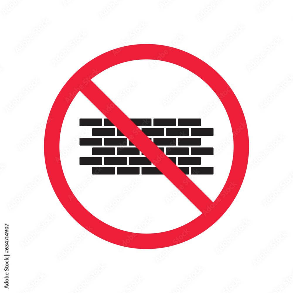 Forbidden brick wall vector icon. Warning, caution, attention ...