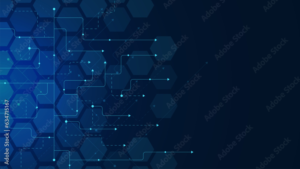 Abstract connect dots and lines with hexagons background. Big data visualization, global network ...