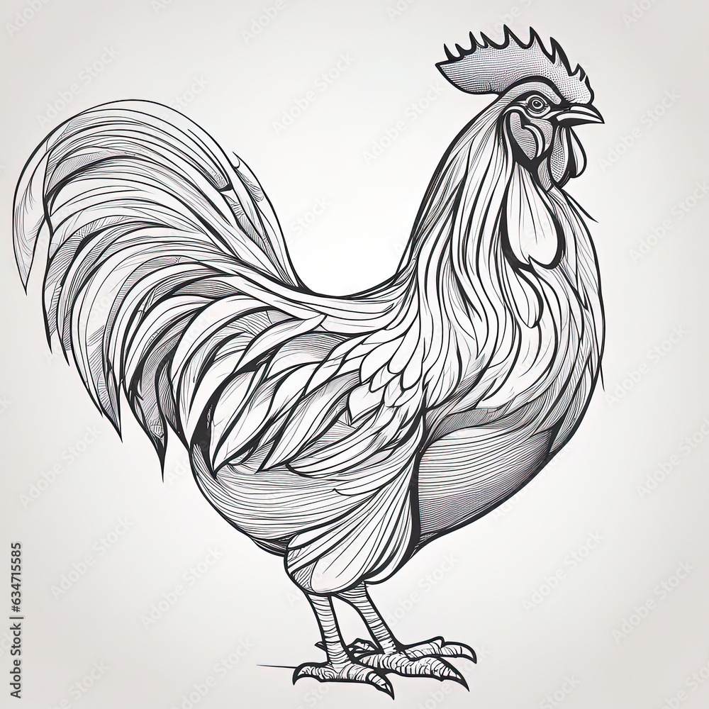 line drawing of chinese zodiac - rooster with Generative AI. Stock ...