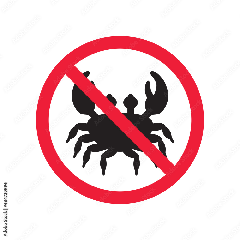 Forbidden crab crayfish vector icon. Warning, caution, attention ...