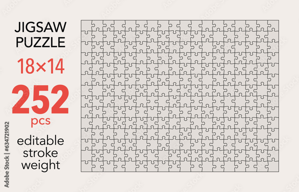 Empty jigsaw puzzle grid template, 18x14 shapes, 252 pieces. Separate ...