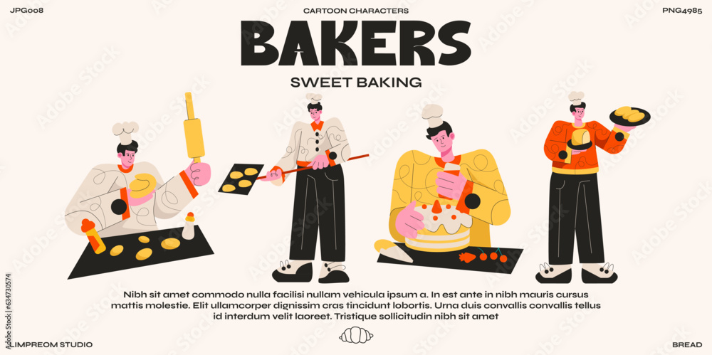 Retro characters bakers from the 90s cooking. Cartoon vintage style ...