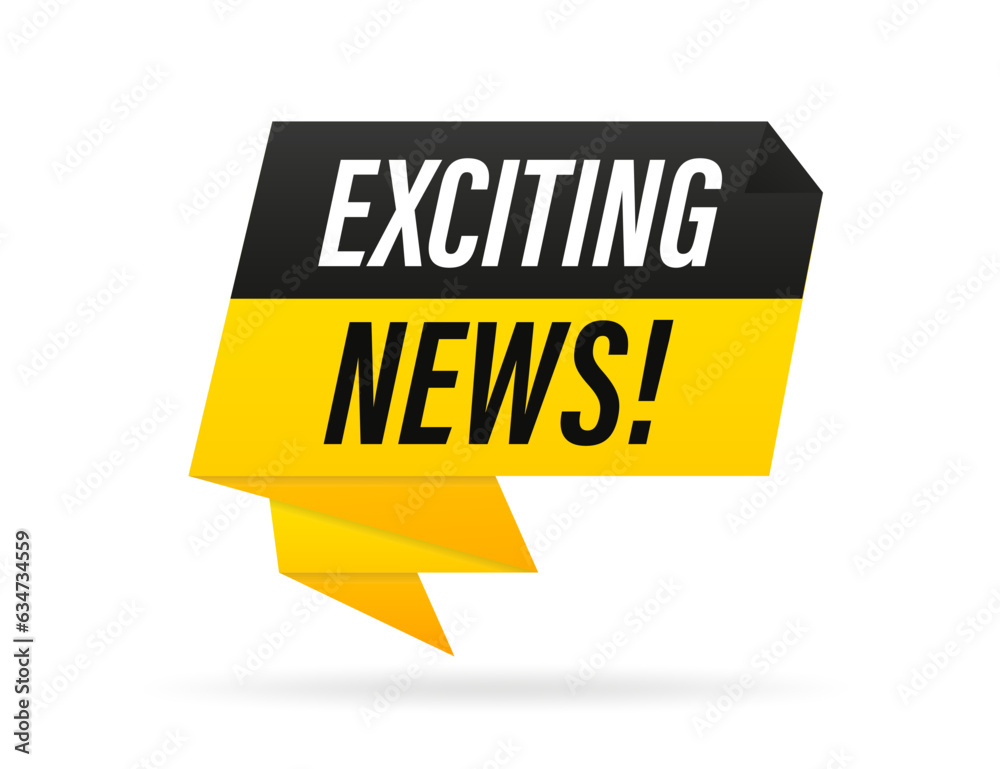 Exciting news. Origami style speech bubble banner. Sticker design ...