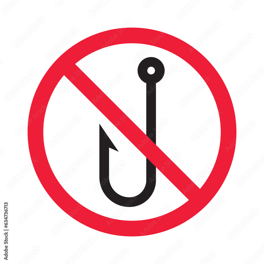 Forbidden fish hook vector icon. Warning, caution, attention ...