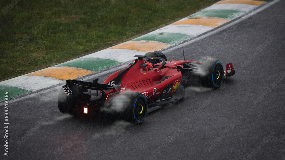 Ferrari F1 car running at rain - 3D Illustration, 12 Aug, 2023, Sao ...