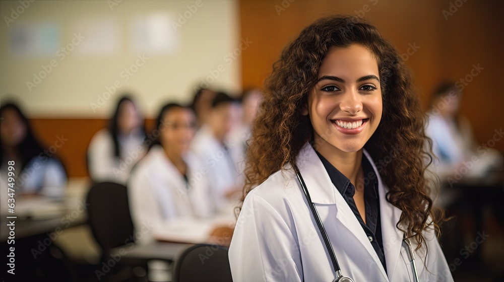 female woman doctor nurse portrait shot smiling cheerful confident ...