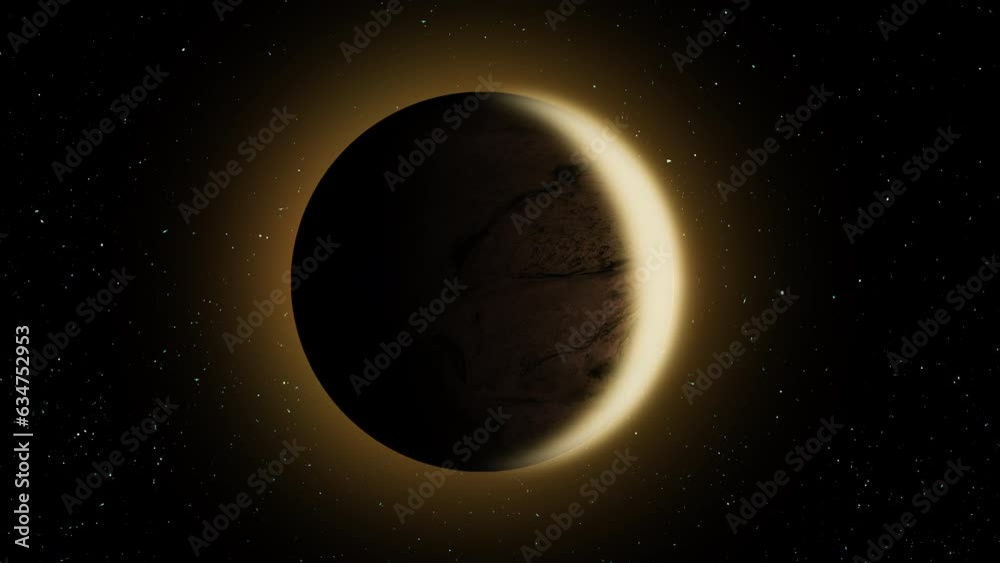 A total solar eclipse in the starry sky with falling meteors with a ...