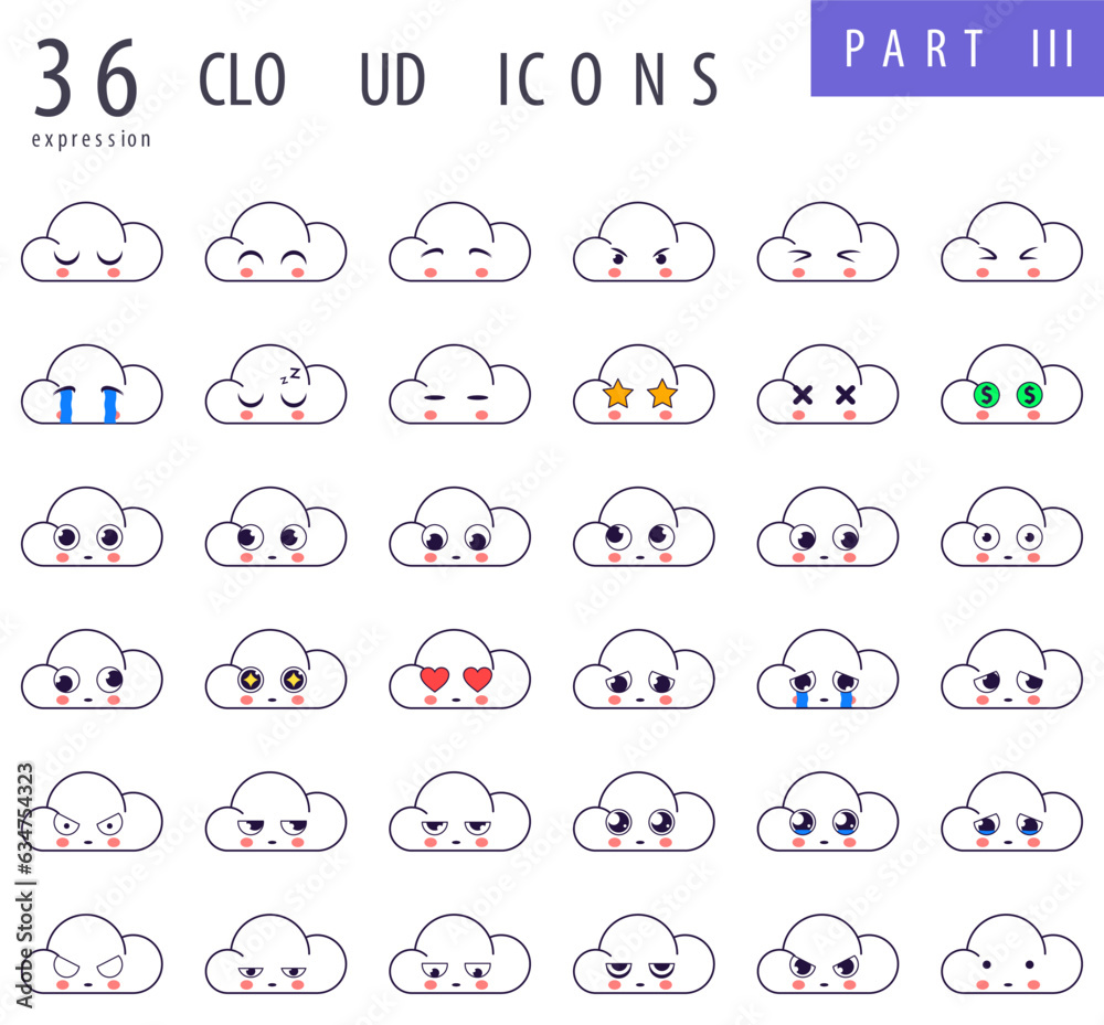 cute cloud emoticon. face emoji - cloud emoticons with various ...
