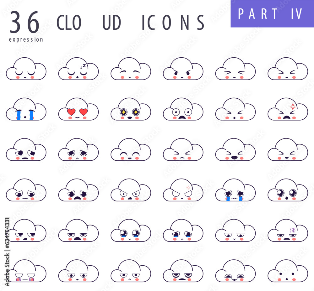 cute cloud emoticon. face emoji - cloud emoticons with various ...