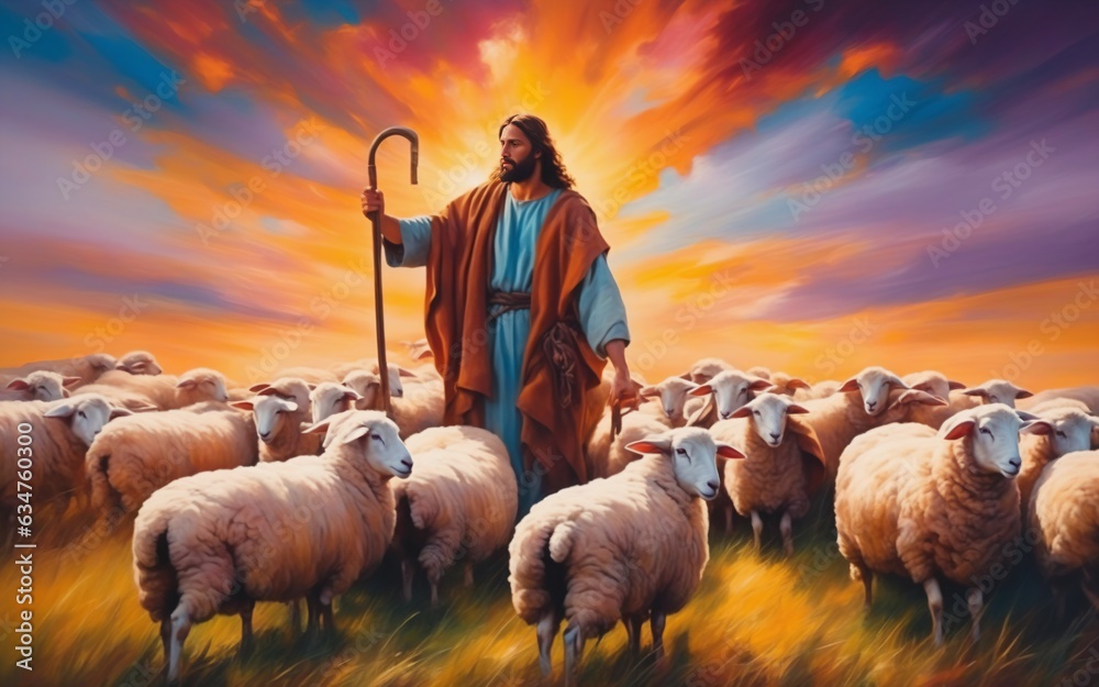 Poster Jesus christ the shepherd and his sheep, generative ai – Wall ...