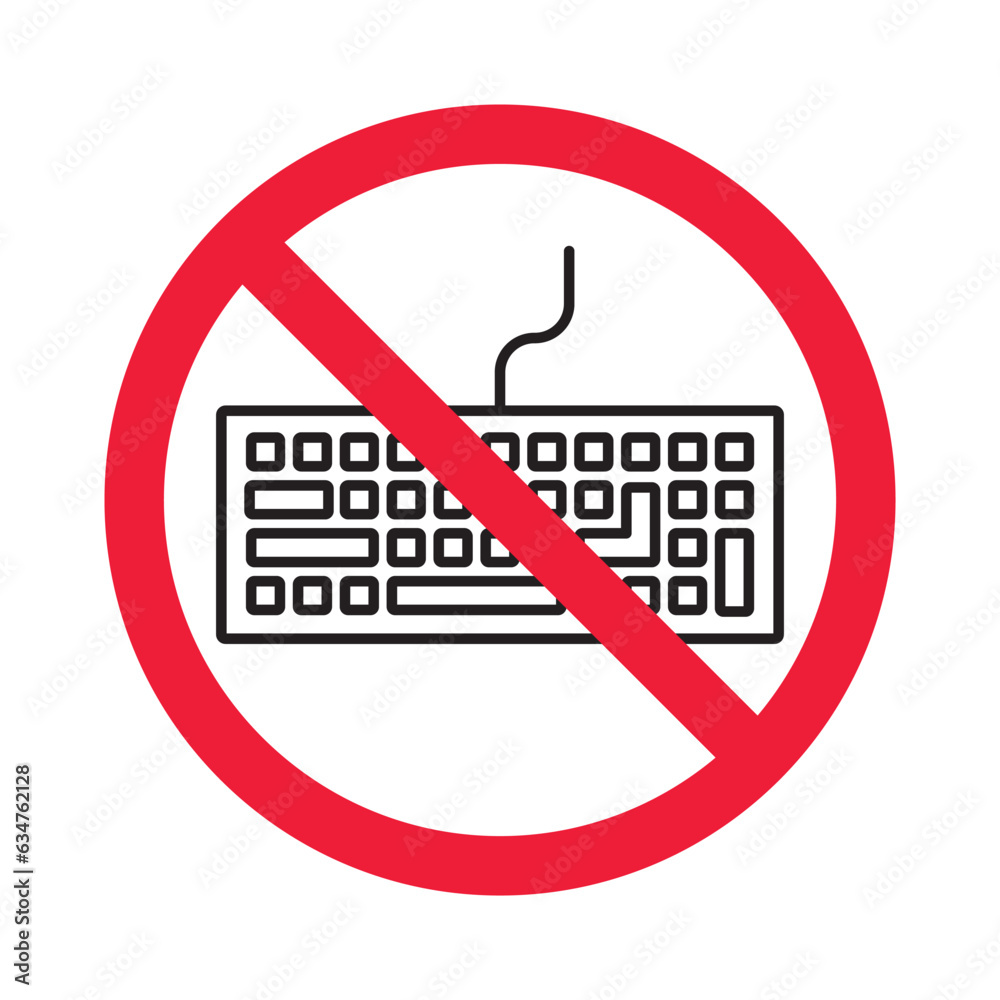 Forbidden keyboard vector icon. Warning, caution, attention ...