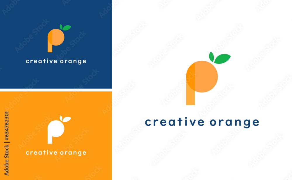 Initial P Logo Design, Slice Orange Juice Fruit Vector Template Stock ...