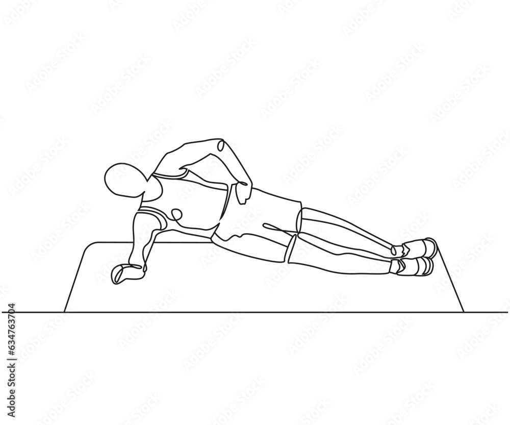 Right side plank Line Drawing, side plank one line art, Right side ...