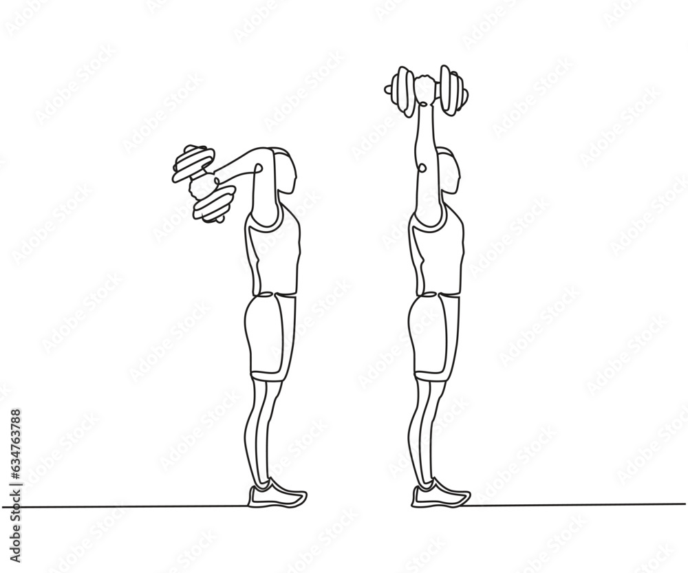 Dumbbell Triceps Extension exercise Line Drawing, Dumbbell Triceps ...