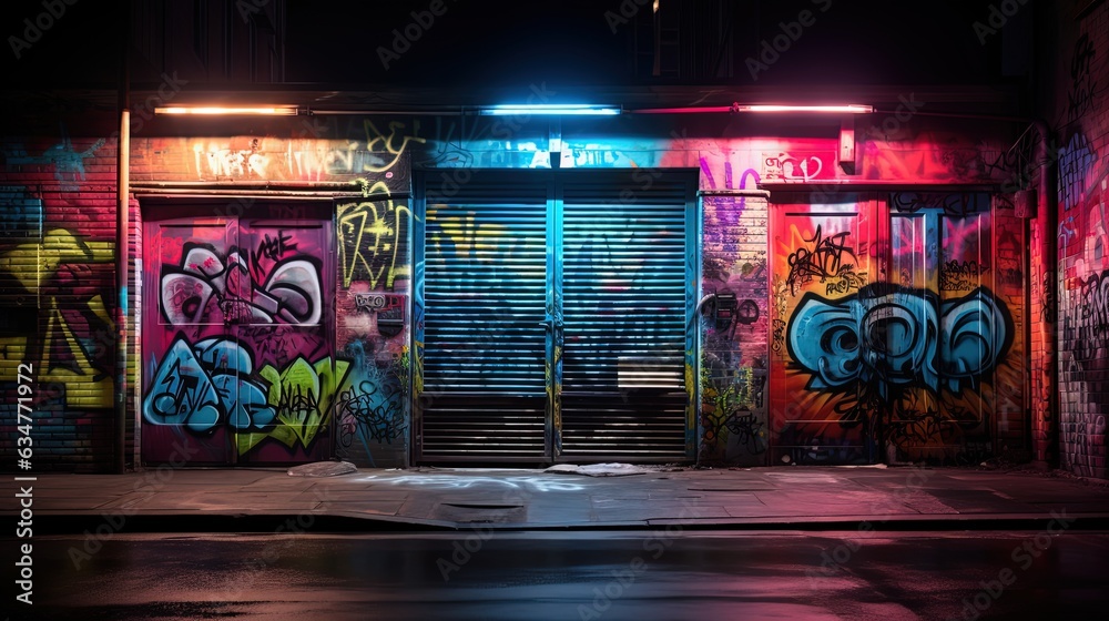 graffiti street art painted on shutter door with street view ...