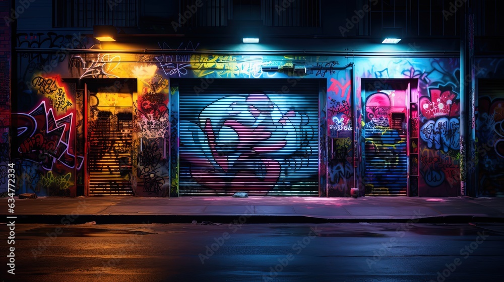 graffiti street art painted on shutter door with street view ...