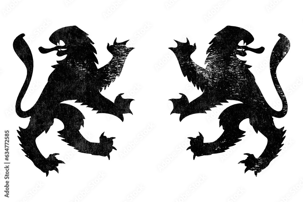Heraldic rampant lion symbol stamps with distressed grunge texture ...