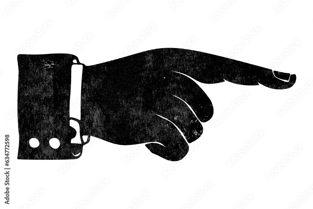 Retro pointing finger graphic stamp with distressed texture isolated on ...