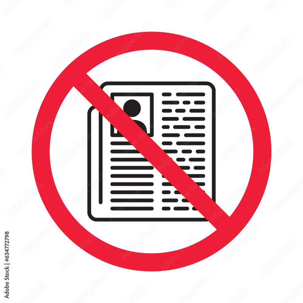 Forbidden news vector icon. Warning, caution, attention, restriction ...