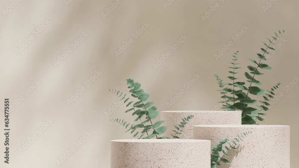 looping seamless shadow animation with green eucalyptus leaf and cream ...