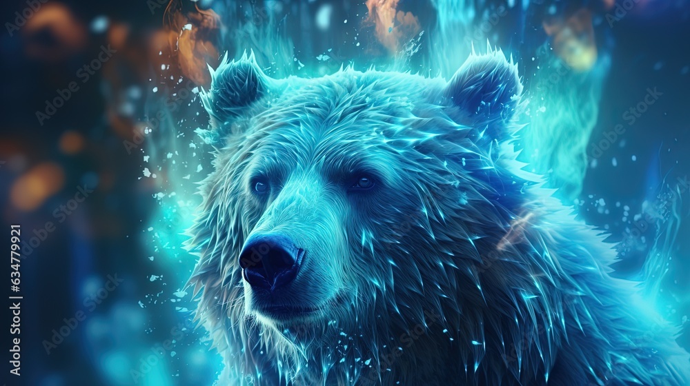 star celestial bear glow in blue neon light, nature spiritual theme ...
