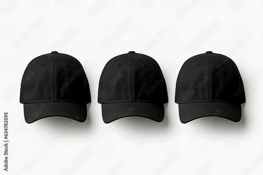Set of black front and side cap baseball caps on transparent background ...