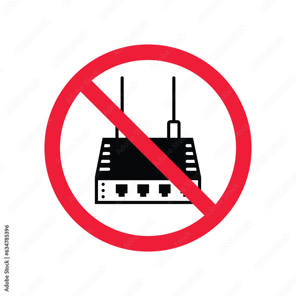 Forbidden router icon. Warning, caution, attention, restriction, label ...