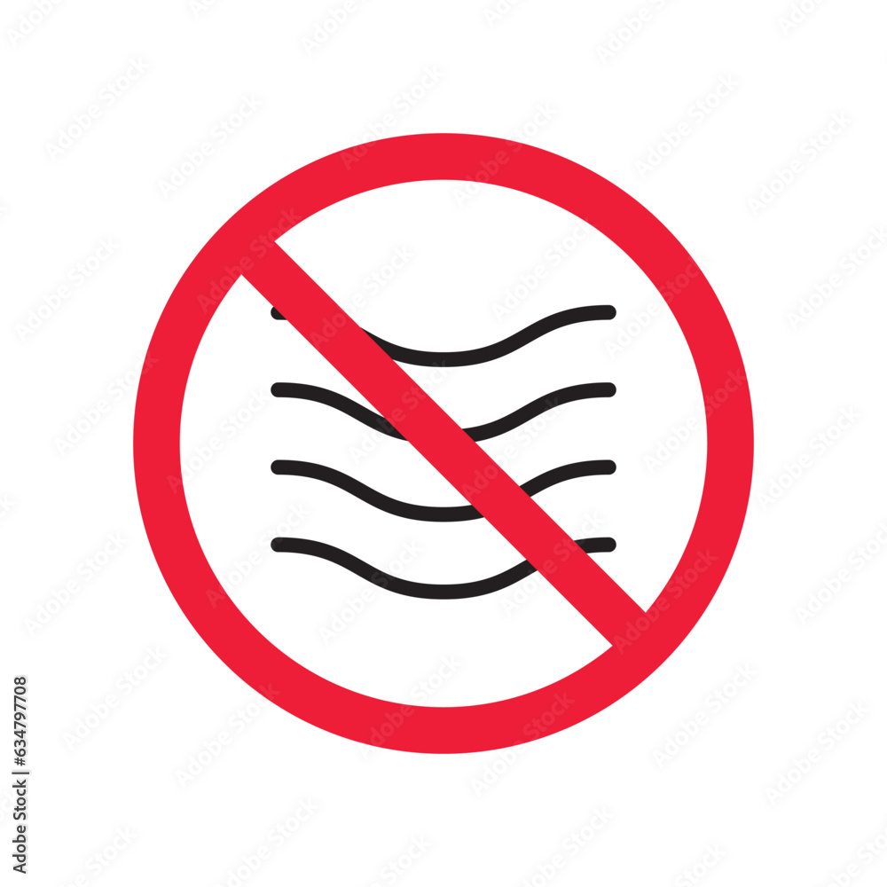 Prohibited wave vector icon. No sea icon. Forbidden wave icon. No water ...