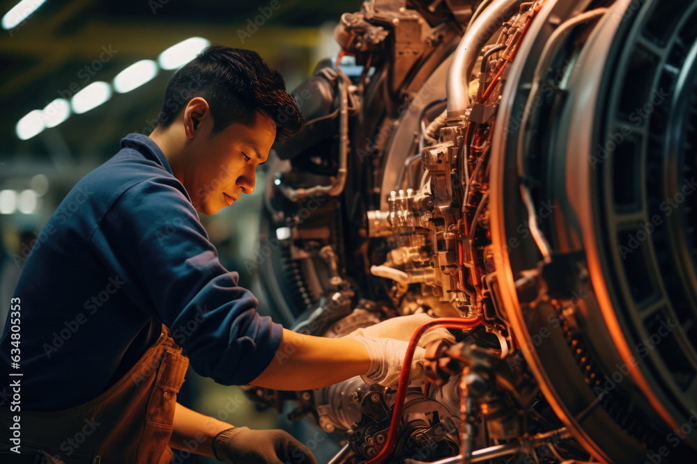 Worker In The Background Aircraft Manufacturing Facility. Design ...