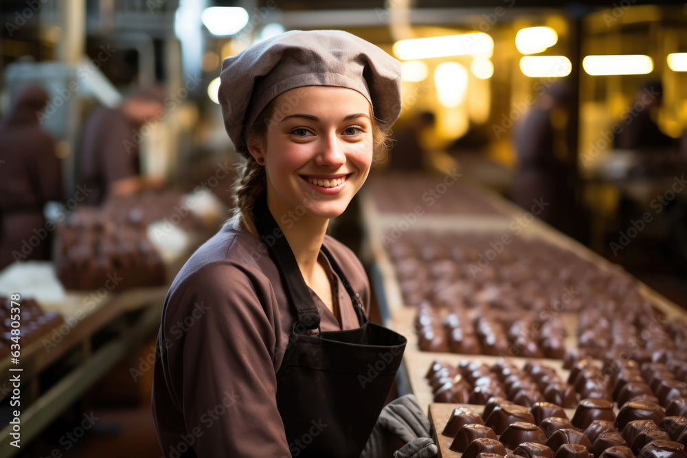Worker In The Background Chocolate Factory. Working In Chocolate ...