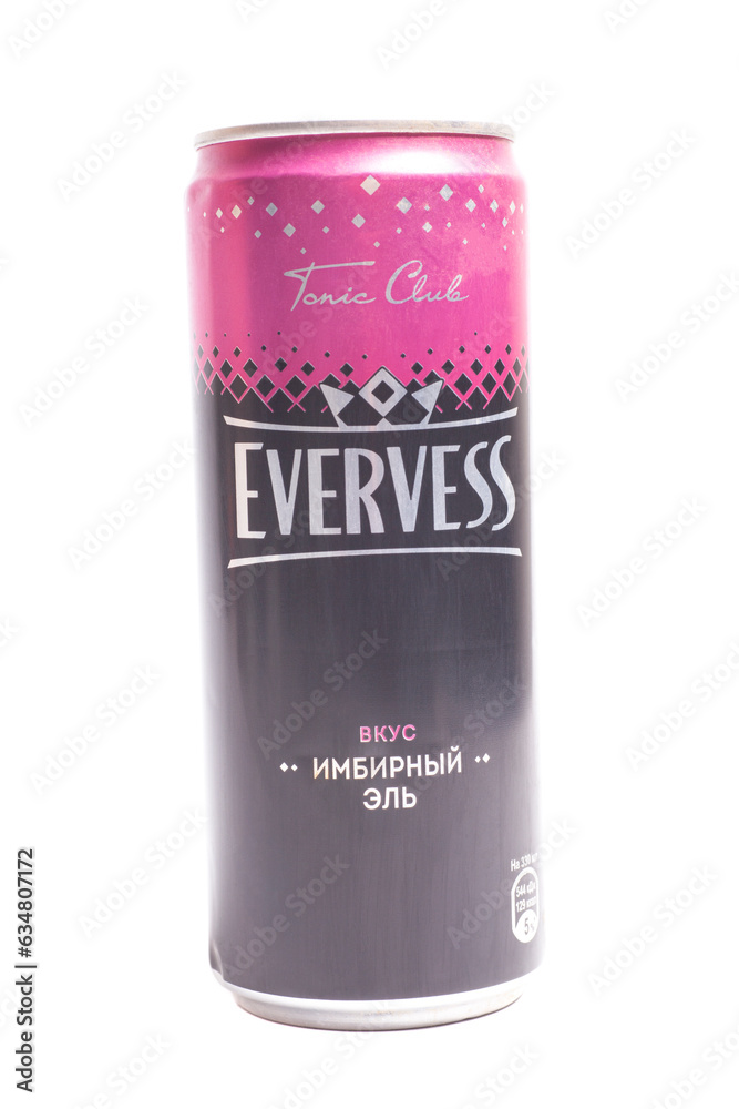 Moscow, Russia, August 05, 2023: Non-alcoholic soft drink Evervess ...