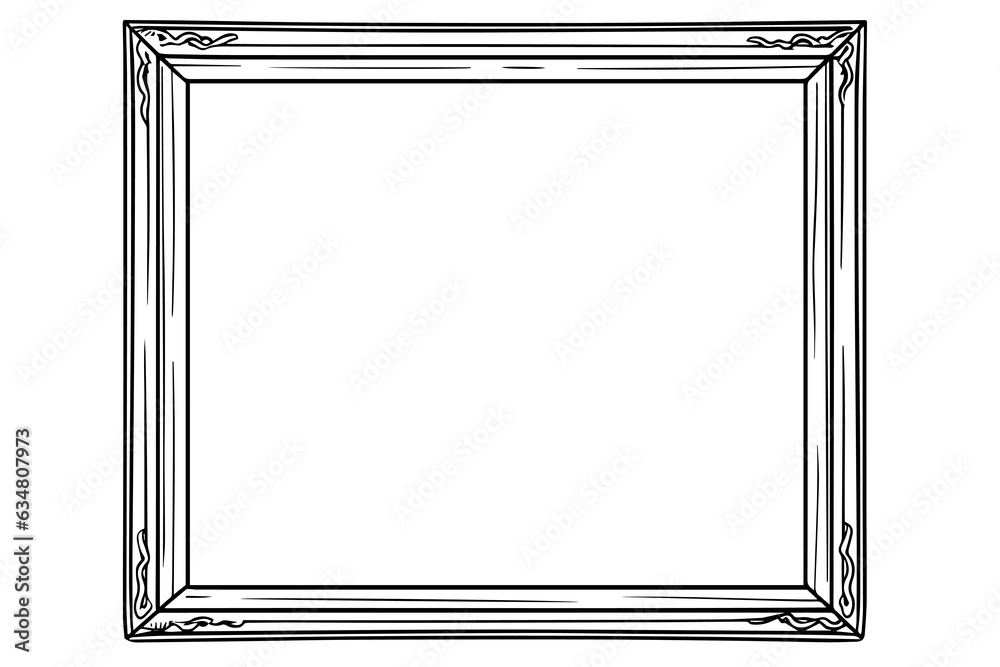 Hand drawn ink sketch of retro wooden photo frame. Vector illustration ...