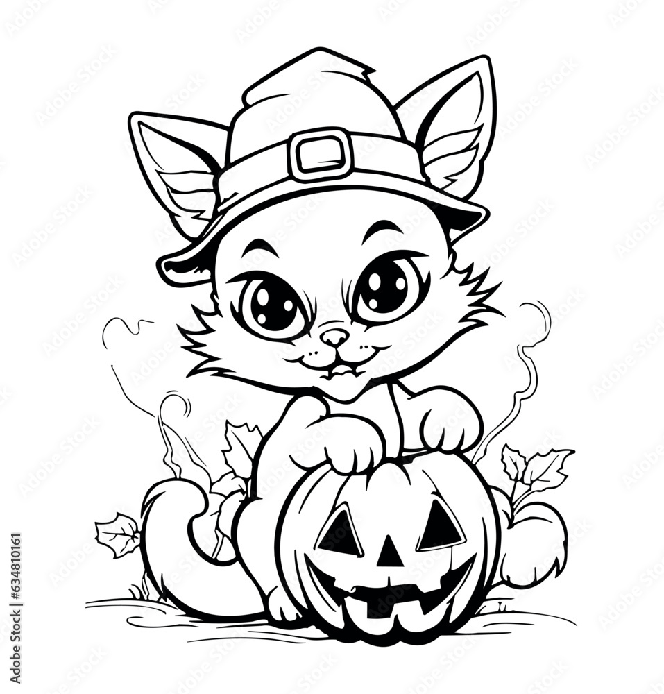 Cute halloween cat coloring page - coloring book for kids Stock Vector ...