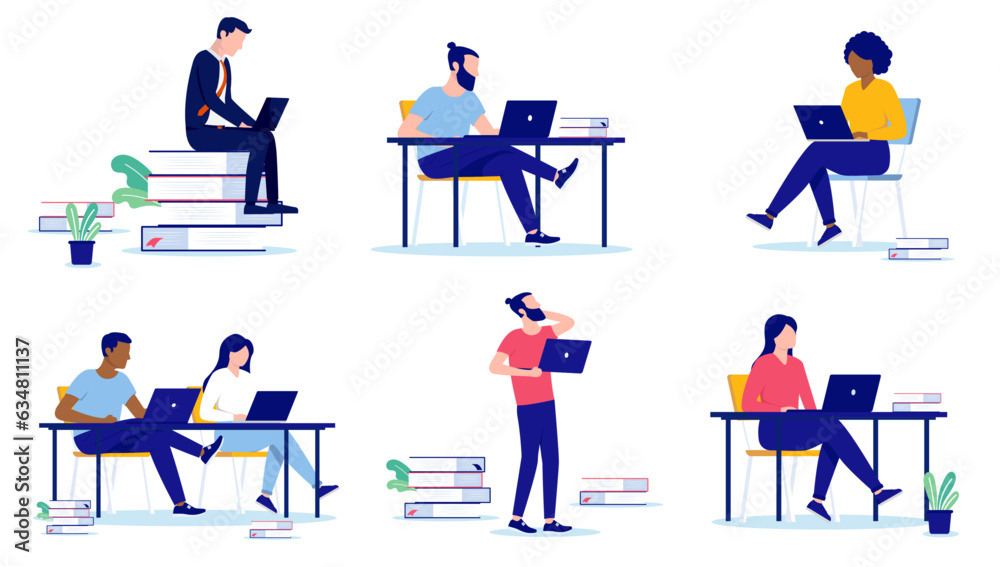 Adult students vector collection - Set of illustration with people ...