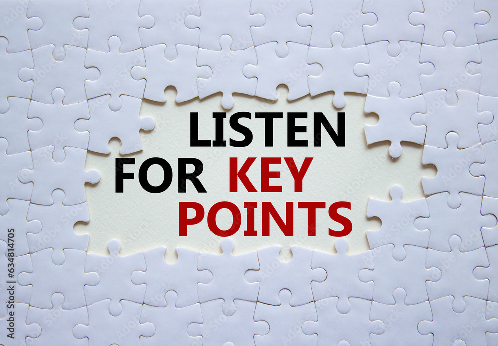 Key points symbol. White puzzle with words Listen for Key points ...