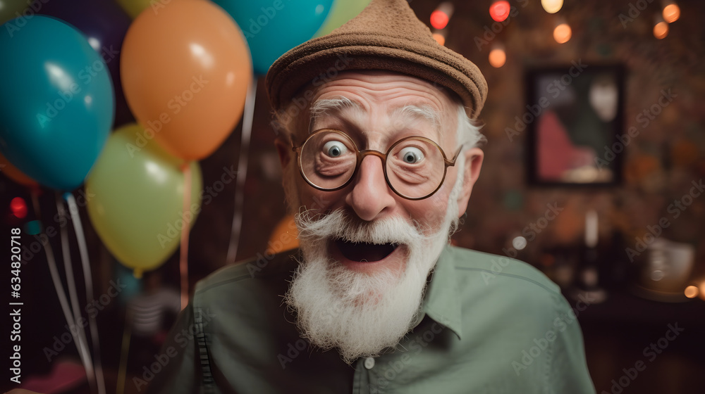 Old man, grandpa, partying, crazy grandfather, celebrating life, and ...