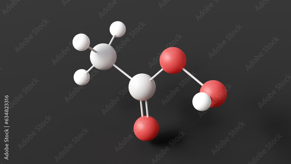 peracetic acid molecule, molecular structure, peroxy acid, ball and ...