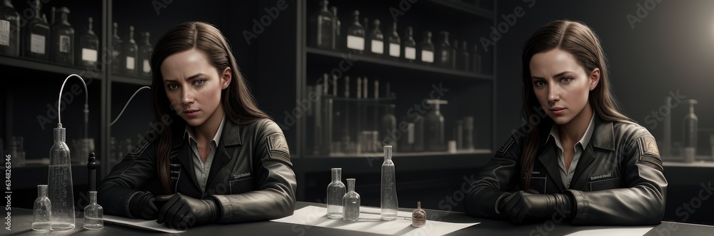 Foto de Two detective womуn and bullet investigation for finger print ...