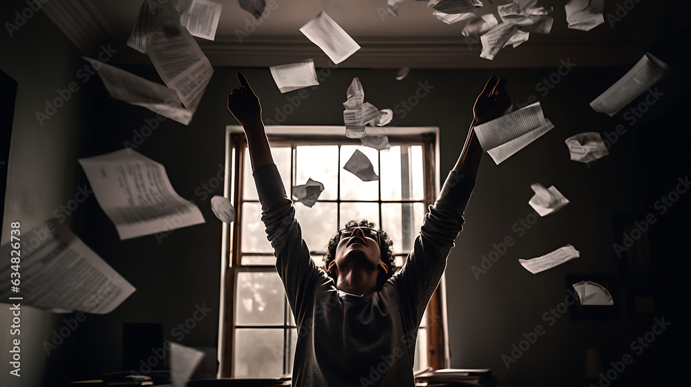 Newspaper in hand, crumpled paper in fist, reading newspaper, throwing ...