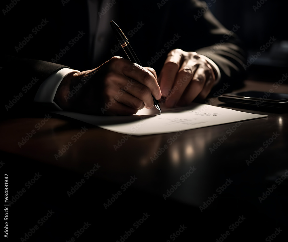 Signing a document, signing a contract, writing a will, signature - on ...