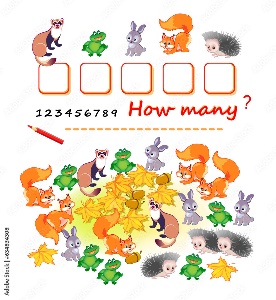 Mathematical education for children. How many animals can you find in ...