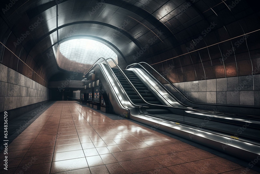 3D rendering of underground space featuring an unoccupied billboard and ...