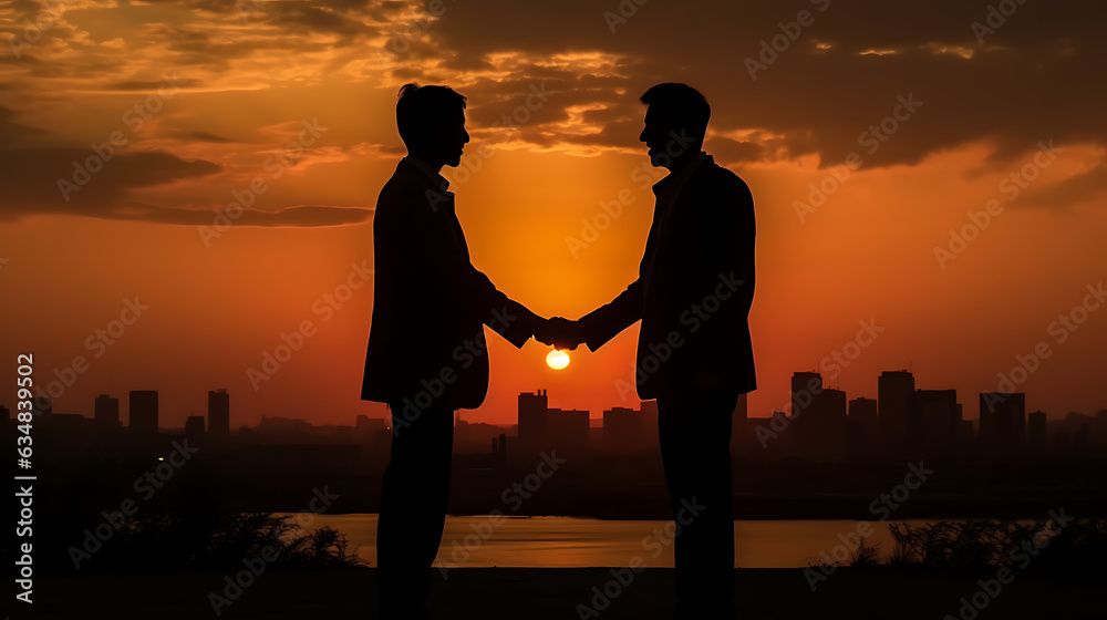 Firm handshake, made friendship, greeting, trust between two people ...