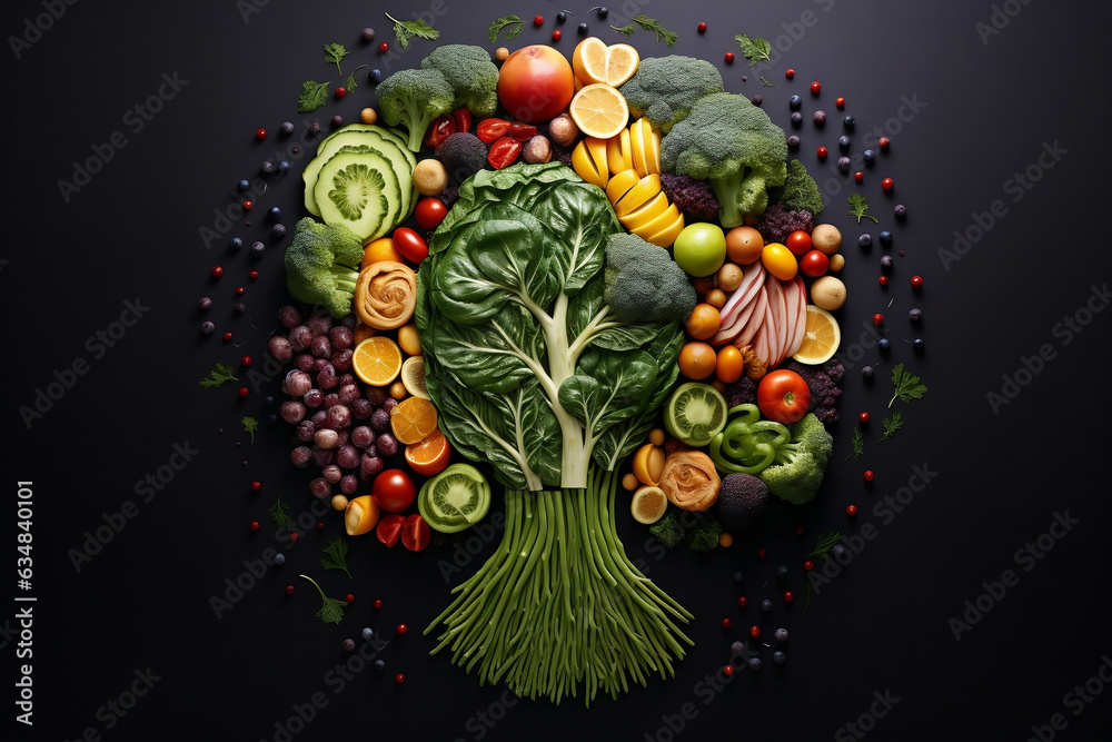 Healthy eating and Lifestyle concept. Fruits and vegetables arrangement ...
