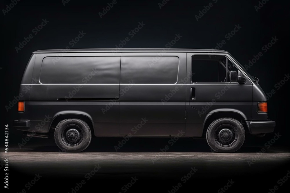 Vintage dark grey cargo van isolated on studio background, side view ...