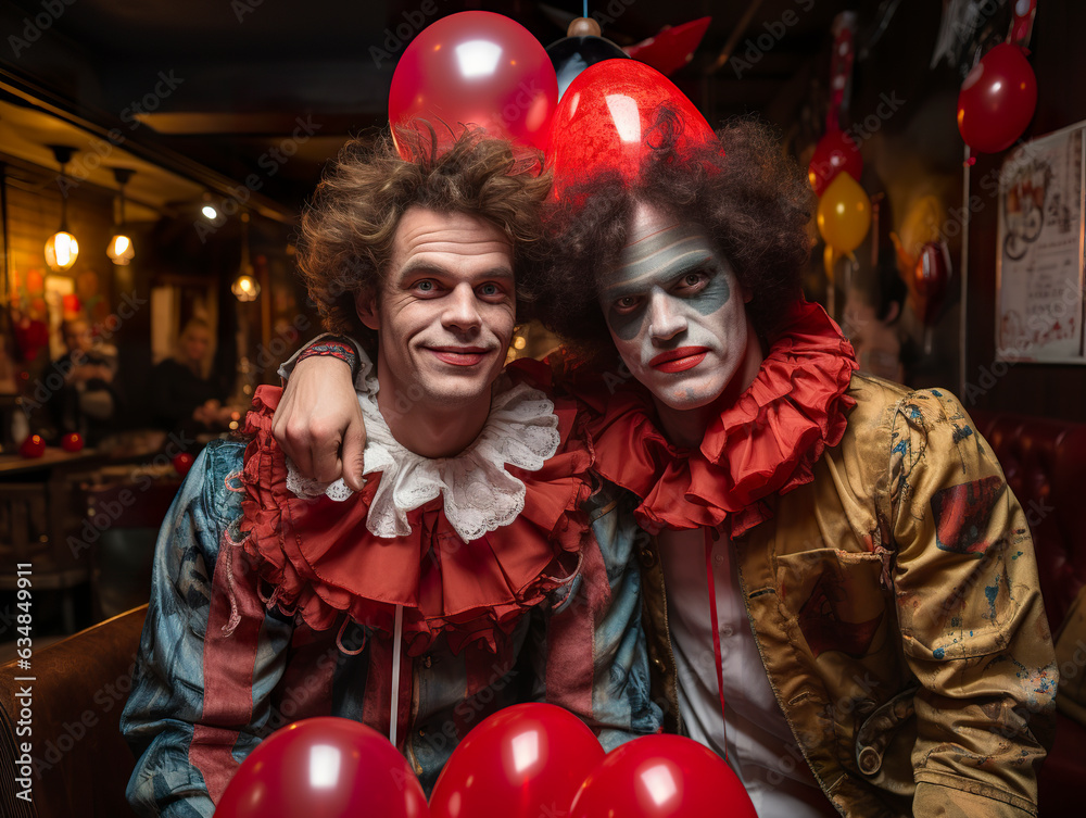 A Halloween bash comes alive as two young men transform into playful ...